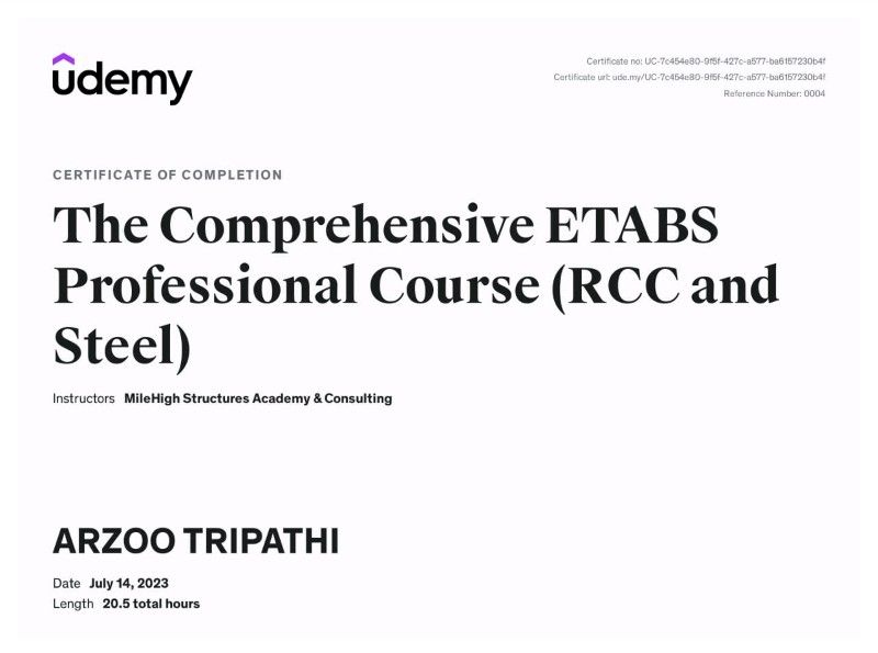 Arzoo Tripathi on LinkedIn: ETABS COMPLETION CERTIFICATE Arzoo Tripathi on LinkedIn: ETABS COMPLETION CERTIFICATE