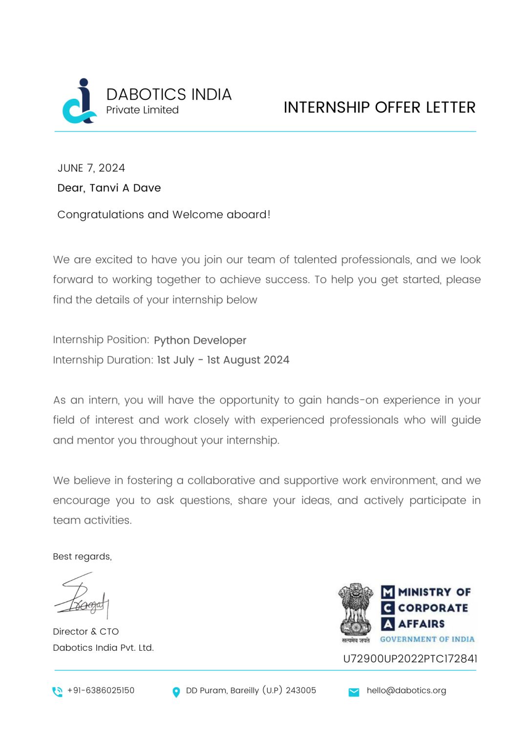 Tanvi Dave on LinkedIn: #internship #python #dabotics Tanvi Dave on LinkedIn: #internship #python #dabotics