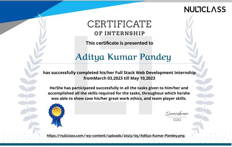 Aditya Kumar Pandey on LinkedIn: #nullclass #internship2023 # ... Aditya Kumar Pandey on LinkedIn: #nullclass #internship2023 # ...
