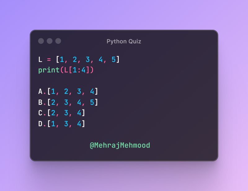 SoftAsia Tech on LinkedIn: #softasiatech #pythonquiz #listslicing # ... SoftAsia Tech on LinkedIn: #softasiatech #pythonquiz #listslicing # ...