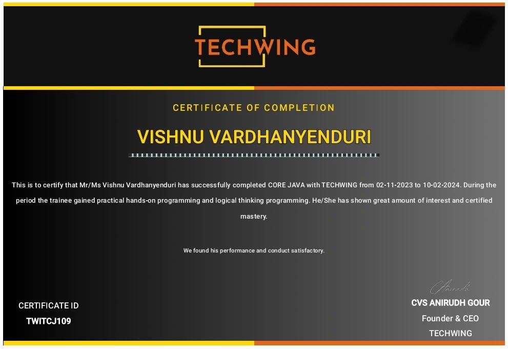 Vishnu vardhan Yendluri on LinkedIn: #java #programming #certificate # ... Vishnu vardhan Yendluri on LinkedIn: #java #programming #certificate # ...