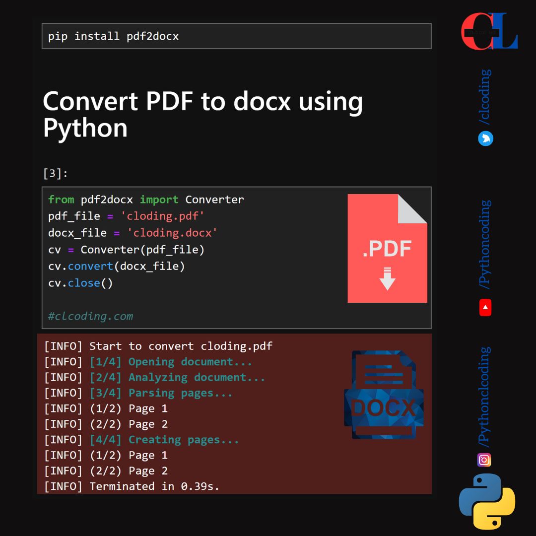 Python Coding on LinkedIn: Convert PDF to docx using Python Python Coding on LinkedIn: Convert PDF to docx using Python