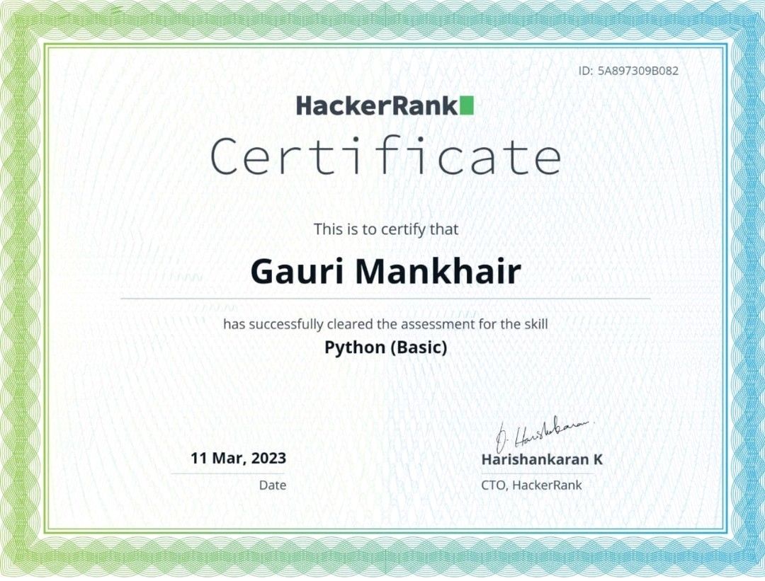 Gauri Mankhair on LinkedIn: #hackerrank #python #programming Gauri Mankhair on LinkedIn: #hackerrank #python #programming