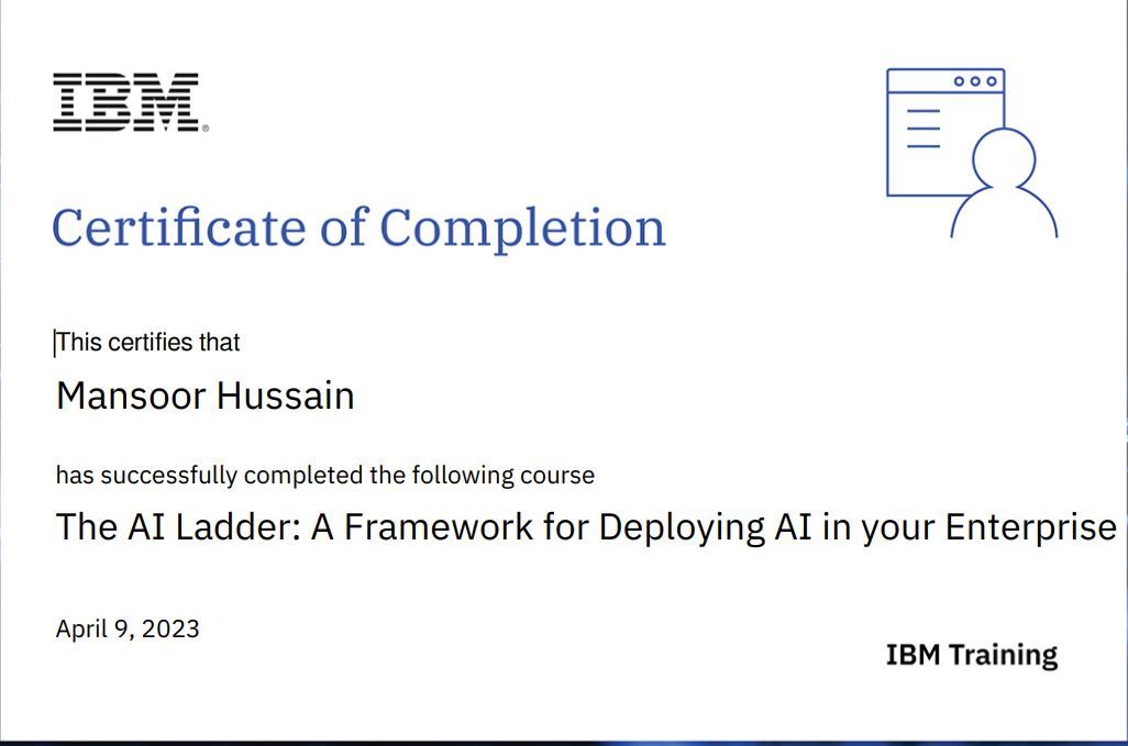 Mansoor Hussain PMI(PMP,ACP), MBA,B.E on LinkedIn: AI Ladder | 19 comments Mansoor Hussain PMI(PMP,ACP), MBA,B.E on LinkedIn: AI Ladder | 19 comments