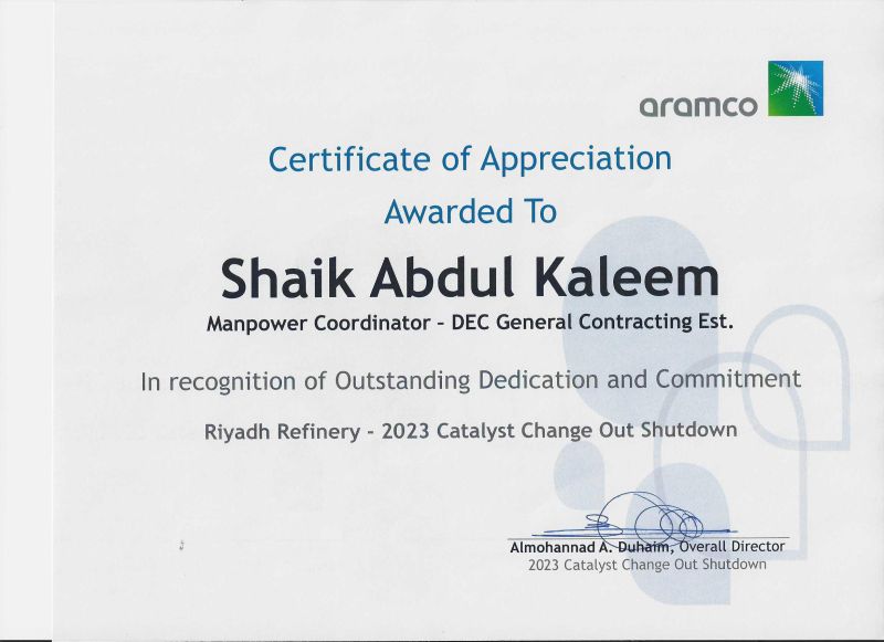 abdul kaleem on LinkedIn: Finally got appreciation from Saudi aramco ... abdul kaleem on LinkedIn: Finally got appreciation from Saudi aramco ...