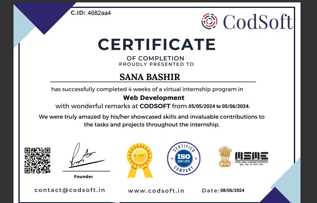 Sana Bashir on LinkedIn: #webdevelopment #internship #codsoft # ... Sana Bashir on LinkedIn: #webdevelopment #internship #codsoft # ...