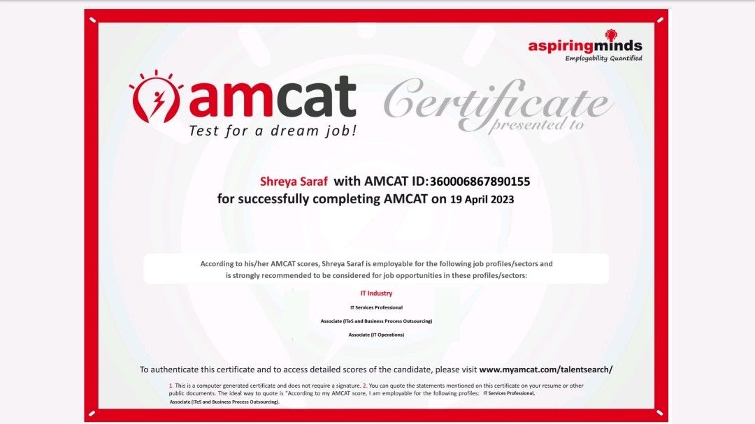 Shreya Saraf on LinkedIn: AMCAT | SHL Shreya Saraf on LinkedIn: AMCAT | SHL