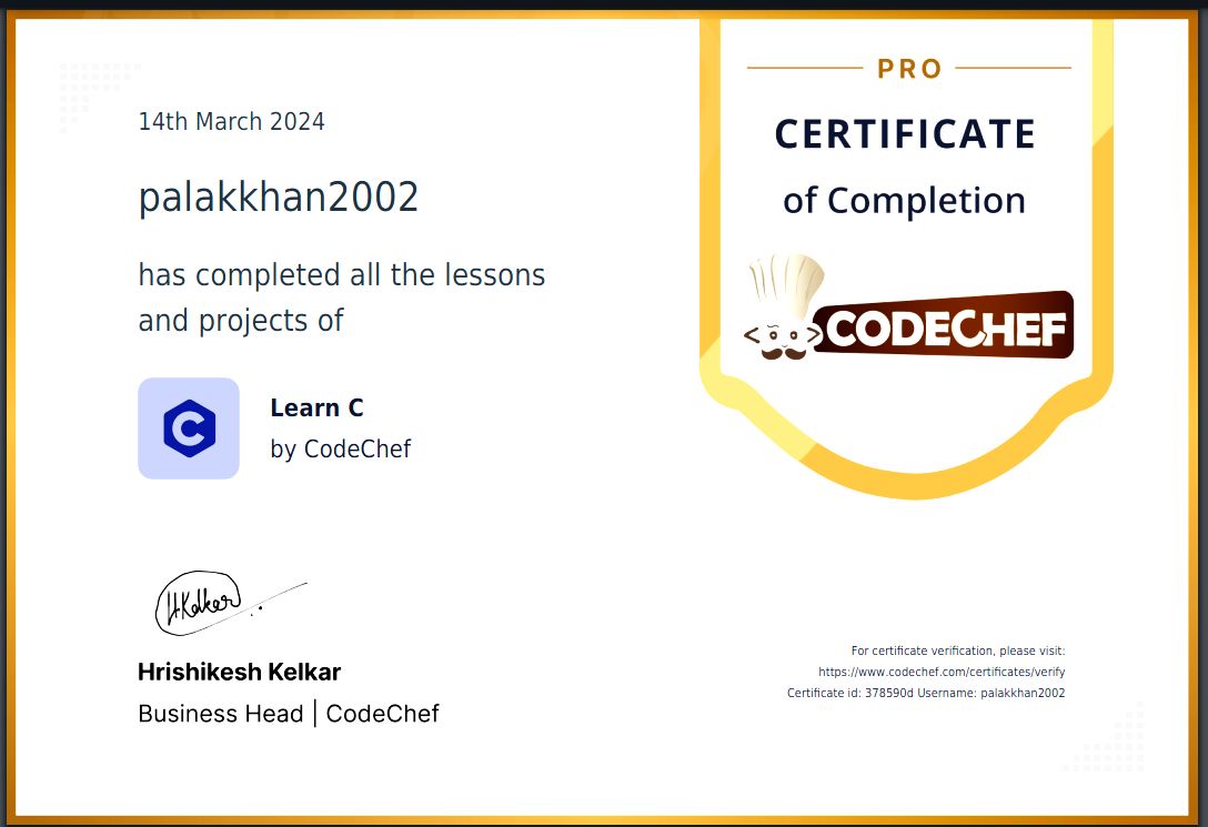Palak Khan on LinkedIn: #codechef #cprogramming #achievementunlocked # ... Palak Khan on LinkedIn: #codechef #cprogramming #achievementunlocked # ...