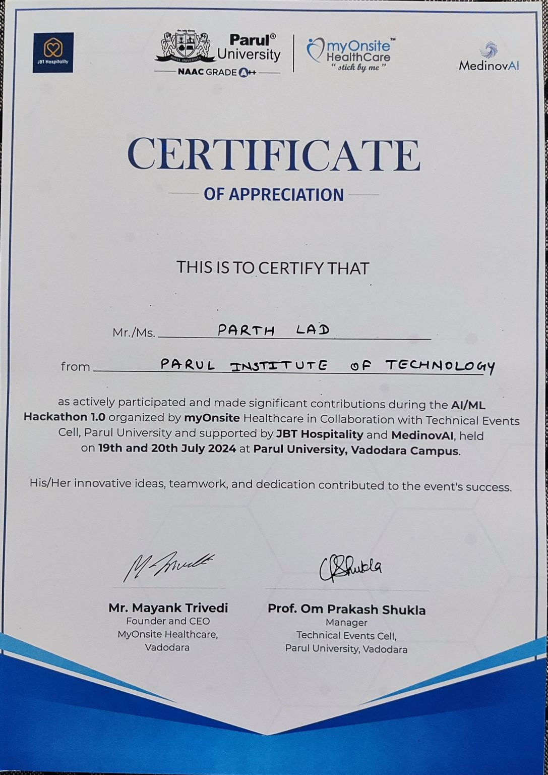 Parth Lad on LinkedIn: #myonsitehealthcare #aiml #paruluniversity # ... Parth Lad on LinkedIn: #myonsitehealthcare #aiml #paruluniversity # ...