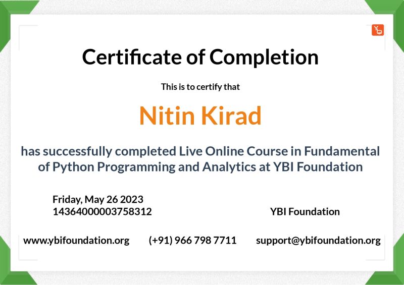 Nitin Kirad on LinkedIn: #ybifoundation #analytics #pythonprogramming Nitin Kirad on LinkedIn: #ybifoundation #analytics #pythonprogramming