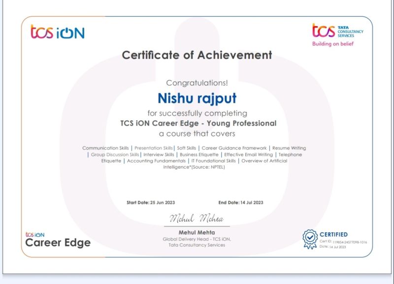Nishu rajput on LinkedIn: Hlo connection, I am happy to share that I ... Nishu rajput on LinkedIn: Hlo connection, I am happy to share that I ...