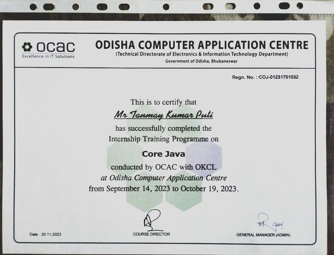 Tanmay Kumar Puti on LinkedIn: #javainternship #ocac Tanmay Kumar Puti on LinkedIn: #javainternship #ocac
