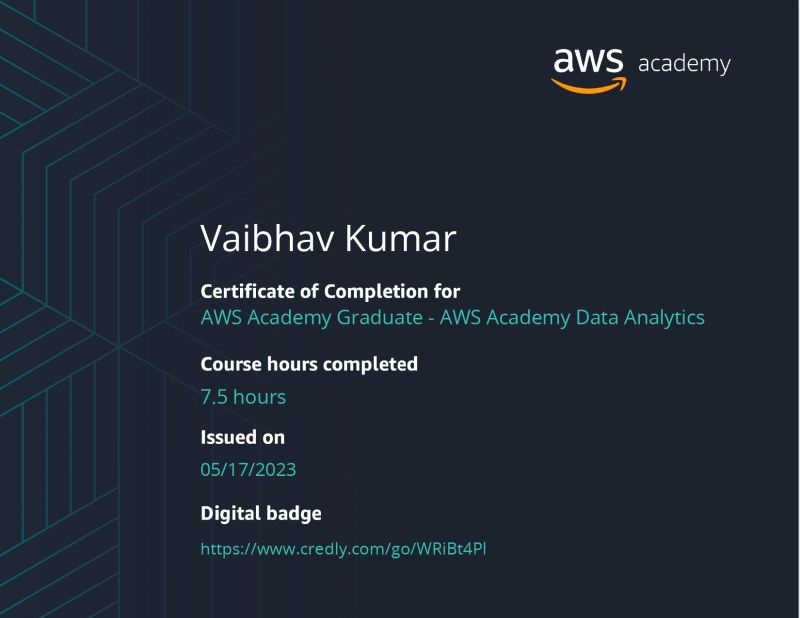 Vaibhav Kumar on LinkedIn: #aws #dataanalytics #certifiedprofessional Vaibhav Kumar on LinkedIn: #aws #dataanalytics #certifiedprofessional
