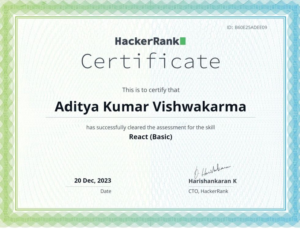 Aditya Kumar Vishwakarma on LinkedIn: #css #react #hackerrank # ... Aditya Kumar Vishwakarma on LinkedIn: #css #react #hackerrank # ...