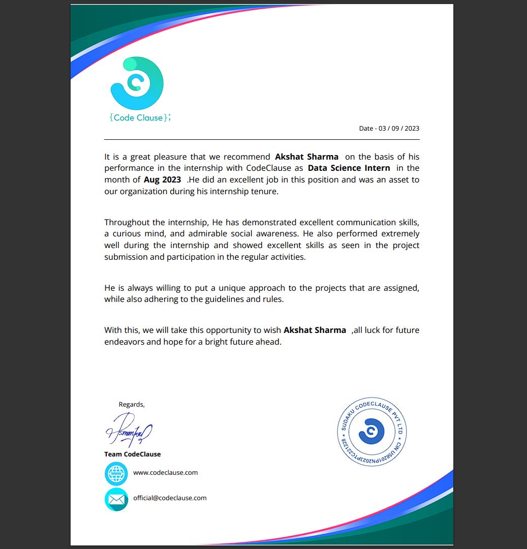 Akshat Sharma on LinkedIn: #internship #codeclause #datascience Akshat Sharma on LinkedIn: #internship #codeclause #datascience