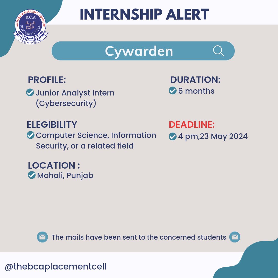 BCA Placement Cell, MSI on LinkedIn: #cywarden #msi #bca # ... BCA Placement Cell, MSI on LinkedIn: #cywarden #msi #bca # ...