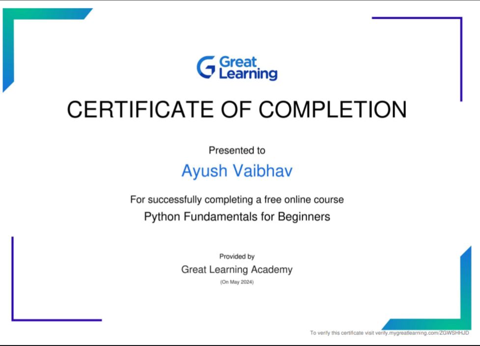 I earned my Python Certification! | Ayush Vaibhav posted on the topic ... I earned my Python Certification! | Ayush Vaibhav posted on the topic ...