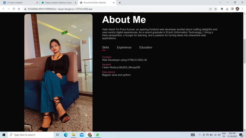 Putul kumari on LinkedIn: I'm excited to share my portfolio website ... Putul kumari on LinkedIn: I'm excited to share my portfolio website ...