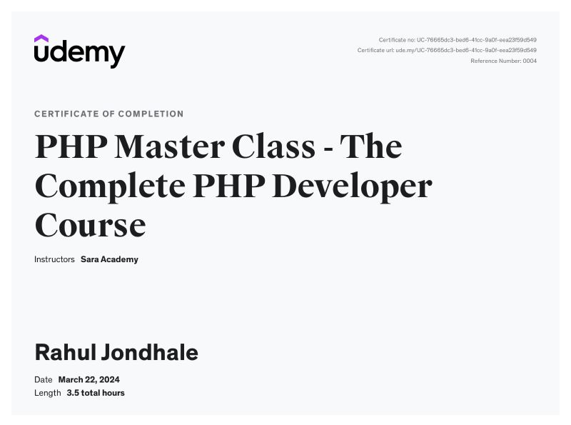 Rahul Jondhale on LinkedIn: Just earned my PHP Master Class Certificate ... Rahul Jondhale on LinkedIn: Just earned my PHP Master Class Certificate ...