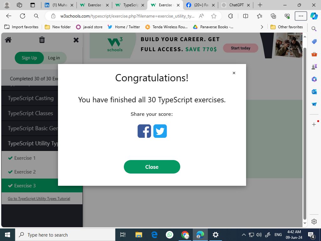 Muhammad Javed on LinkedIn: I completed all TypeScript exercises on w3 ... Muhammad Javed on LinkedIn: I completed all TypeScript exercises on w3 ...
