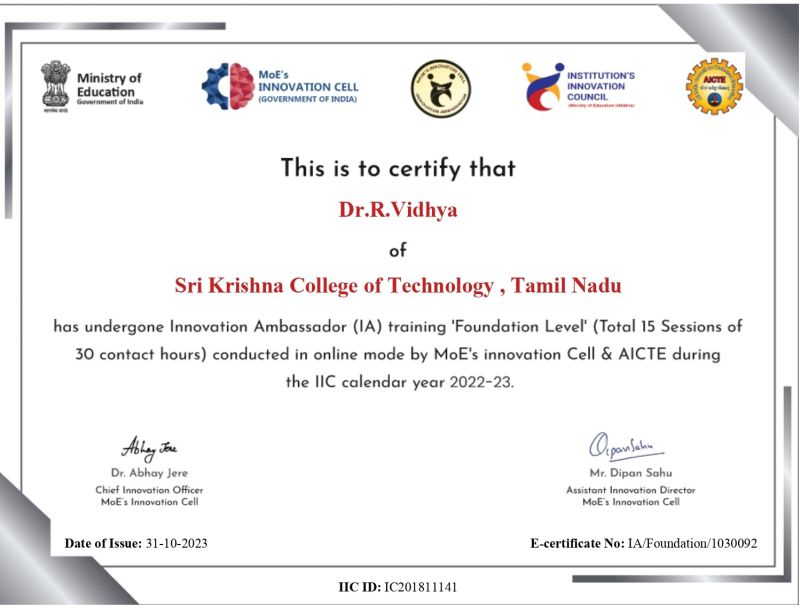 Dr Vidhya Rathinasamy on LinkedIn: Sri Krishna College of Technology Dr Vidhya Rathinasamy on LinkedIn: Sri Krishna College of Technology