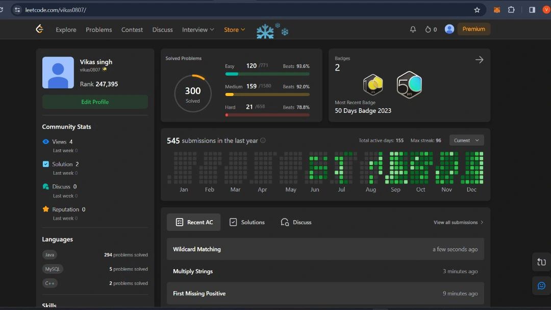 Solved 300+ LeetCode problems! | Vikas Singh posted on the topic | LinkedIn Solved 300+ LeetCode problems! | Vikas Singh posted on the topic | LinkedIn