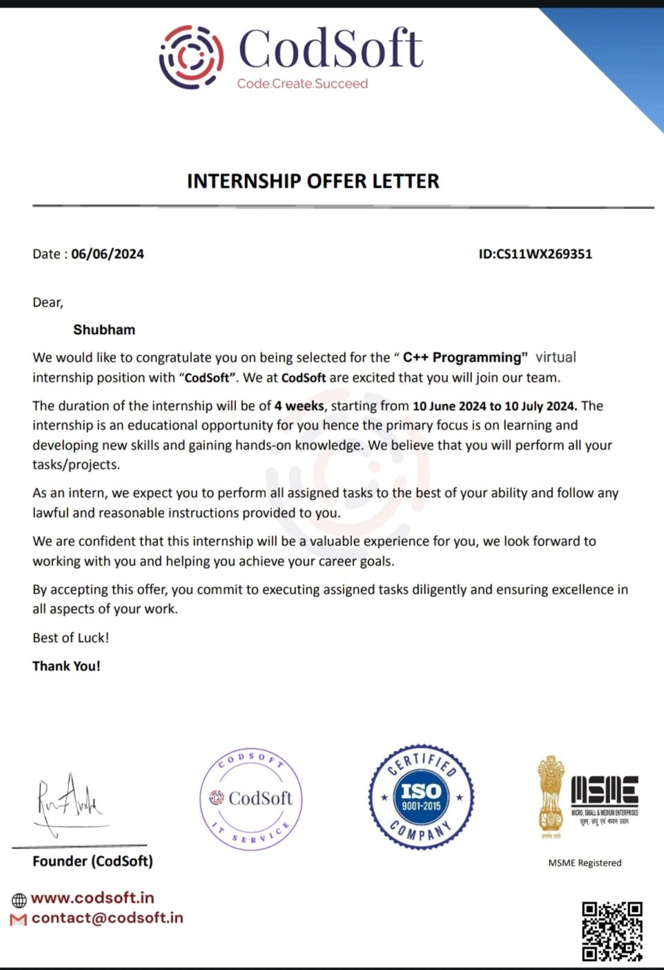 landed an internship at codsoft! | Shubham Lamba posted on the topic ... landed an internship at codsoft! | Shubham Lamba posted on the topic ...