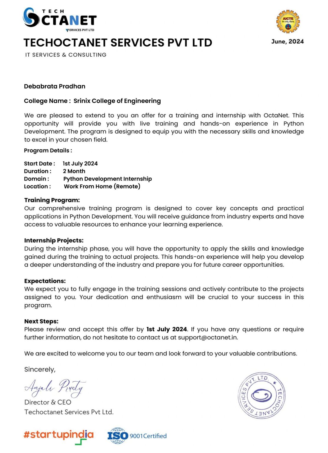 DEBABRATA PRADHAN on LinkedIn: #internship #offer_letter #python_devloper DEBABRATA PRADHAN on LinkedIn: #internship #offer_letter #python_devloper