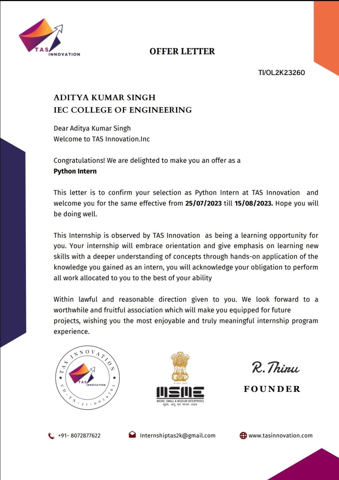 Aditya Kumar Singh on LinkedIn: #internship Aditya Kumar Singh on LinkedIn: #internship