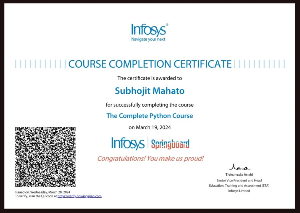 Subhojit Mahato on LinkedIn: #python #infosysspringboard #programming # ... Subhojit Mahato on LinkedIn: #python #infosysspringboard #programming # ...