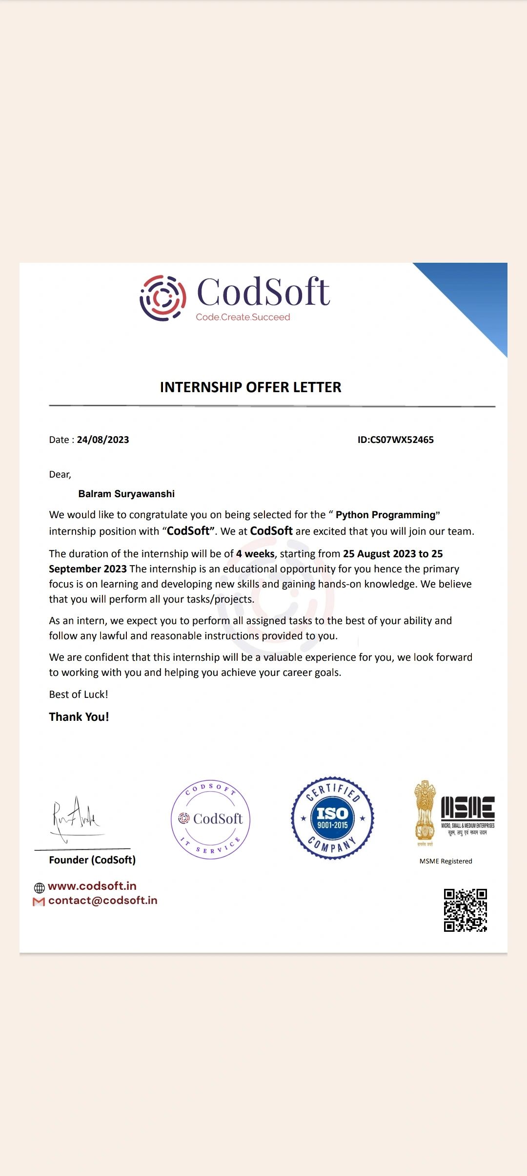 Balram Suryawanshi on LinkedIn: #intern2023 Balram Suryawanshi on LinkedIn: #intern2023