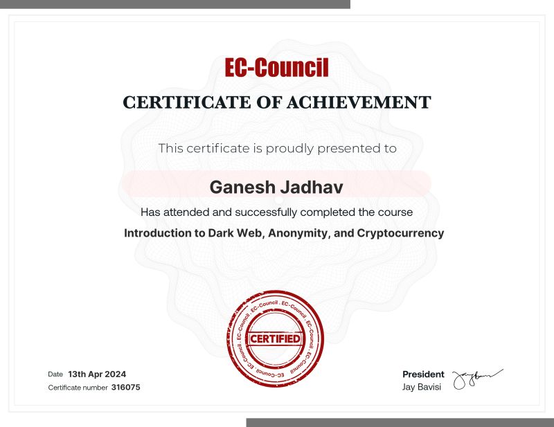 Ganesh Jadhav on LinkedIn: Completed EC-COUNCIL COURSE Ganesh Jadhav on LinkedIn: Completed EC-COUNCIL COURSE