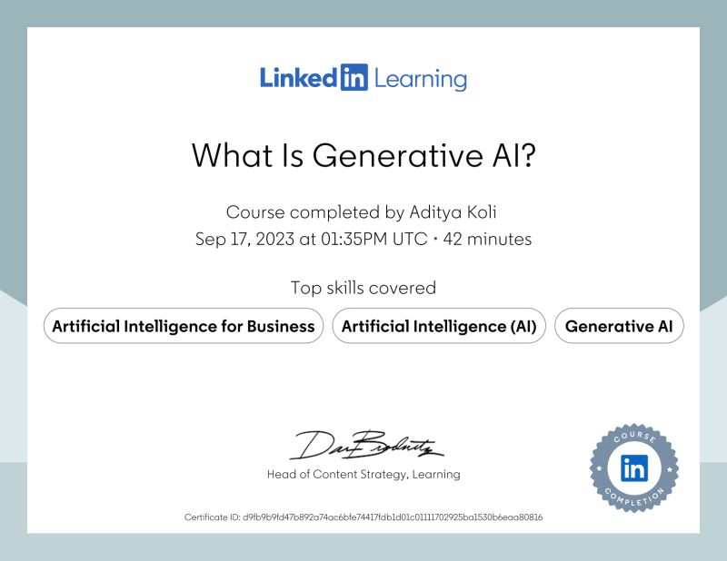 Aditya Koli on LinkedIn: Certificate of Completion Aditya Koli on LinkedIn: Certificate of Completion