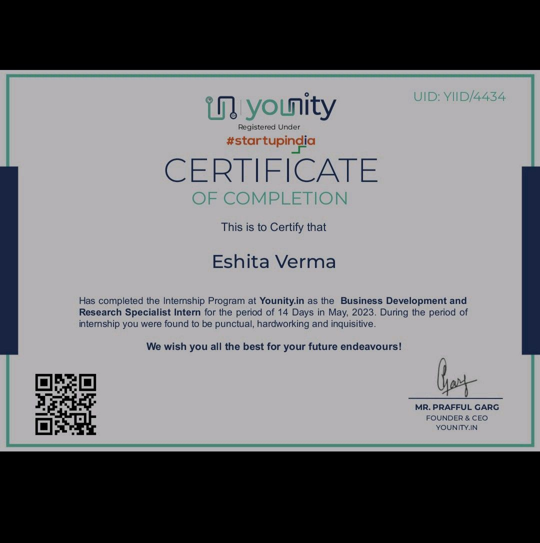 Eshita verma on LinkedIn: #younity #internship Eshita verma on LinkedIn: #younity #internship