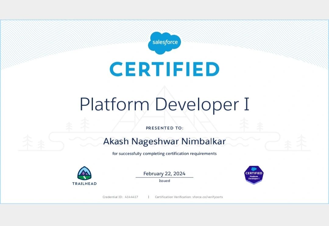 Akash Nimbalkar on LinkedIn: #salesforcejourney #salesforcedeveloper # ... Akash Nimbalkar on LinkedIn: #salesforcejourney #salesforcedeveloper # ...