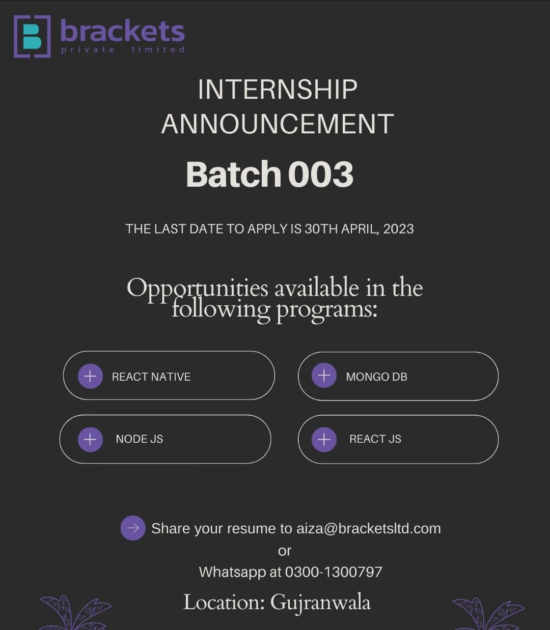Brackets on LinkedIn: #internship #internshipprogram #reactjs #nodejs # ... Brackets on LinkedIn: #internship #internshipprogram #reactjs #nodejs # ...
