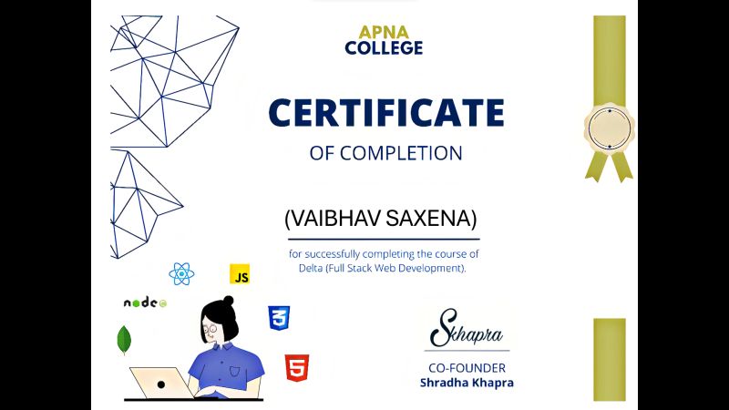 Vaibhav Saxena on LinkedIn: completed full stack in mern from apna ... Vaibhav Saxena on LinkedIn: completed full stack in mern from apna ...