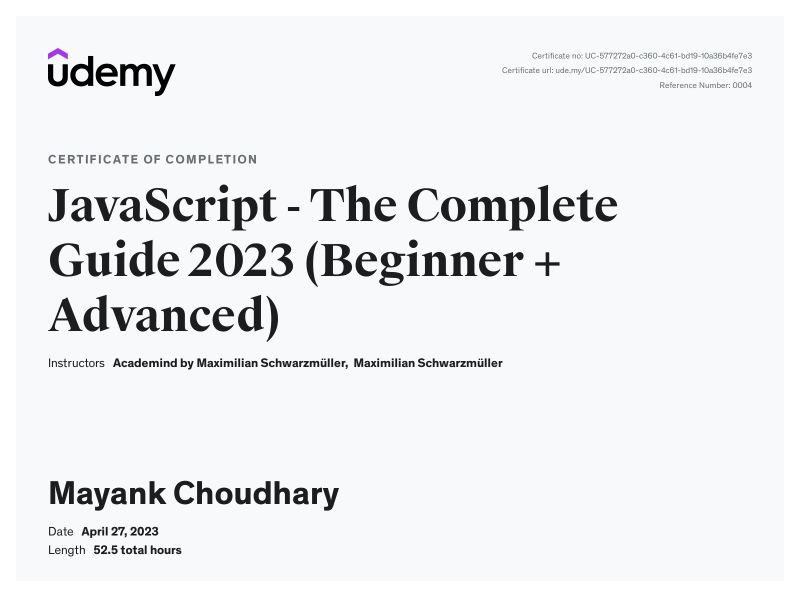 Mayank Choudhary on LinkedIn: #javascript #udemy # ... Mayank Choudhary on LinkedIn: #javascript #udemy # ...