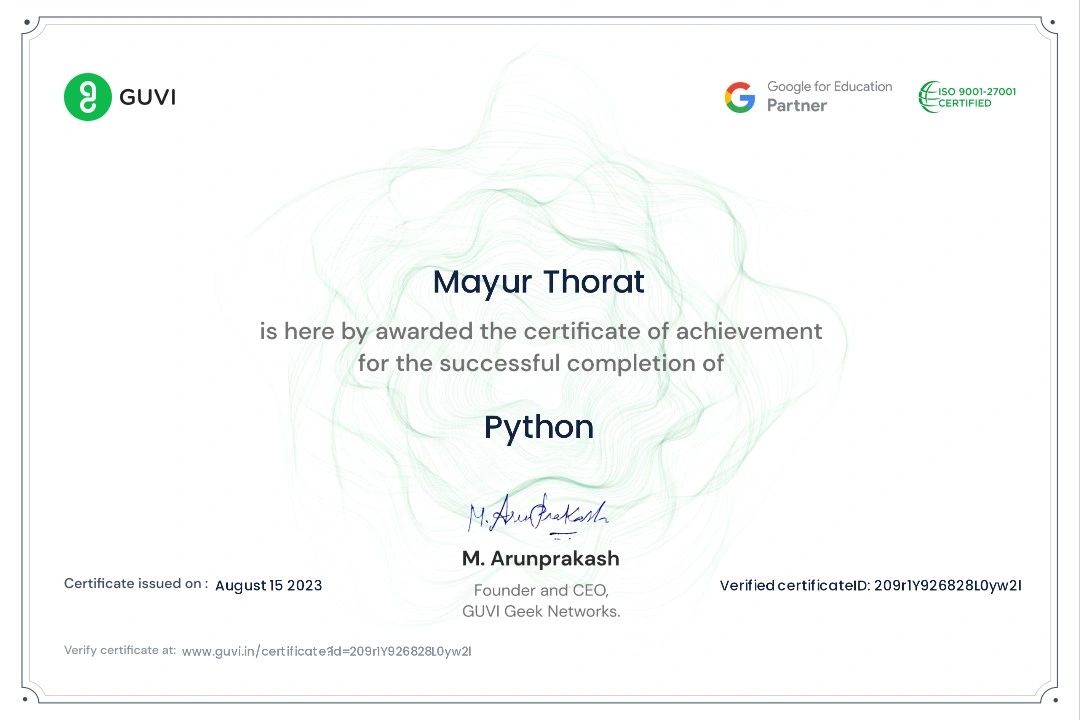 Mayur Thorat on LinkedIn: #pythoncertified #codingjourney Mayur Thorat on LinkedIn: #pythoncertified #codingjourney