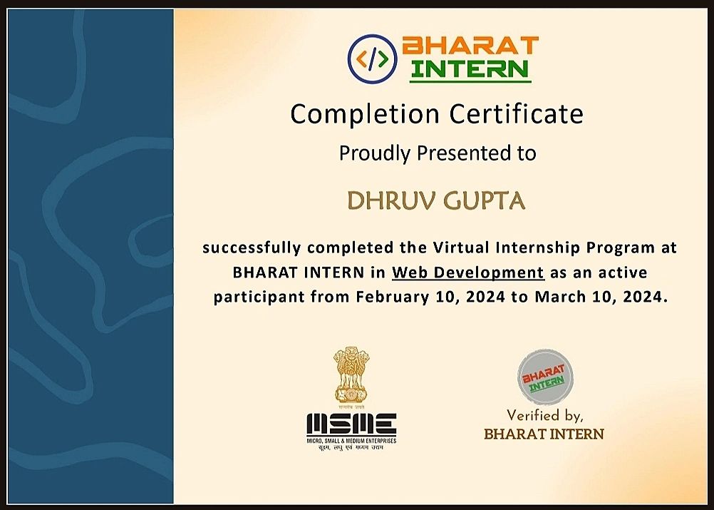 DHRUV GUPTA on LinkedIn: #bharatintern #webdevelopment #webdeveloper # ... DHRUV GUPTA on LinkedIn: #bharatintern #webdevelopment #webdeveloper # ...