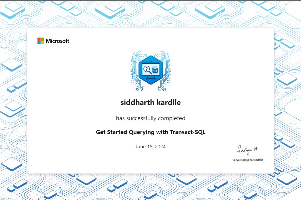 Siddharth Kardile on LinkedIn: #certification #microsoft #transactsql # ... Siddharth Kardile on LinkedIn: #certification #microsoft #transactsql # ...