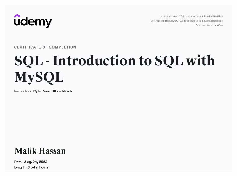 MALIK MUHAMMAD HASSAN on LinkedIn: #sql #mysql #certificate #database # ... MALIK MUHAMMAD HASSAN on LinkedIn: #sql #mysql #certificate #database # ...