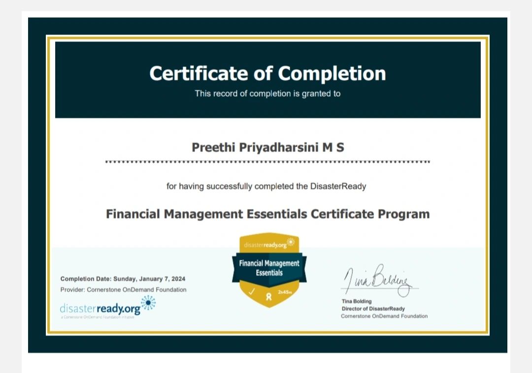 Preethi Priyadharsini M S on LinkedIn: I'm happy share that I've ... Preethi Priyadharsini M S on LinkedIn: I'm happy share that I've ...
