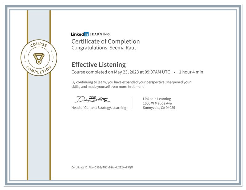 Seema Raut on LinkedIn: Certificate of Completion Seema Raut on LinkedIn: Certificate of Completion