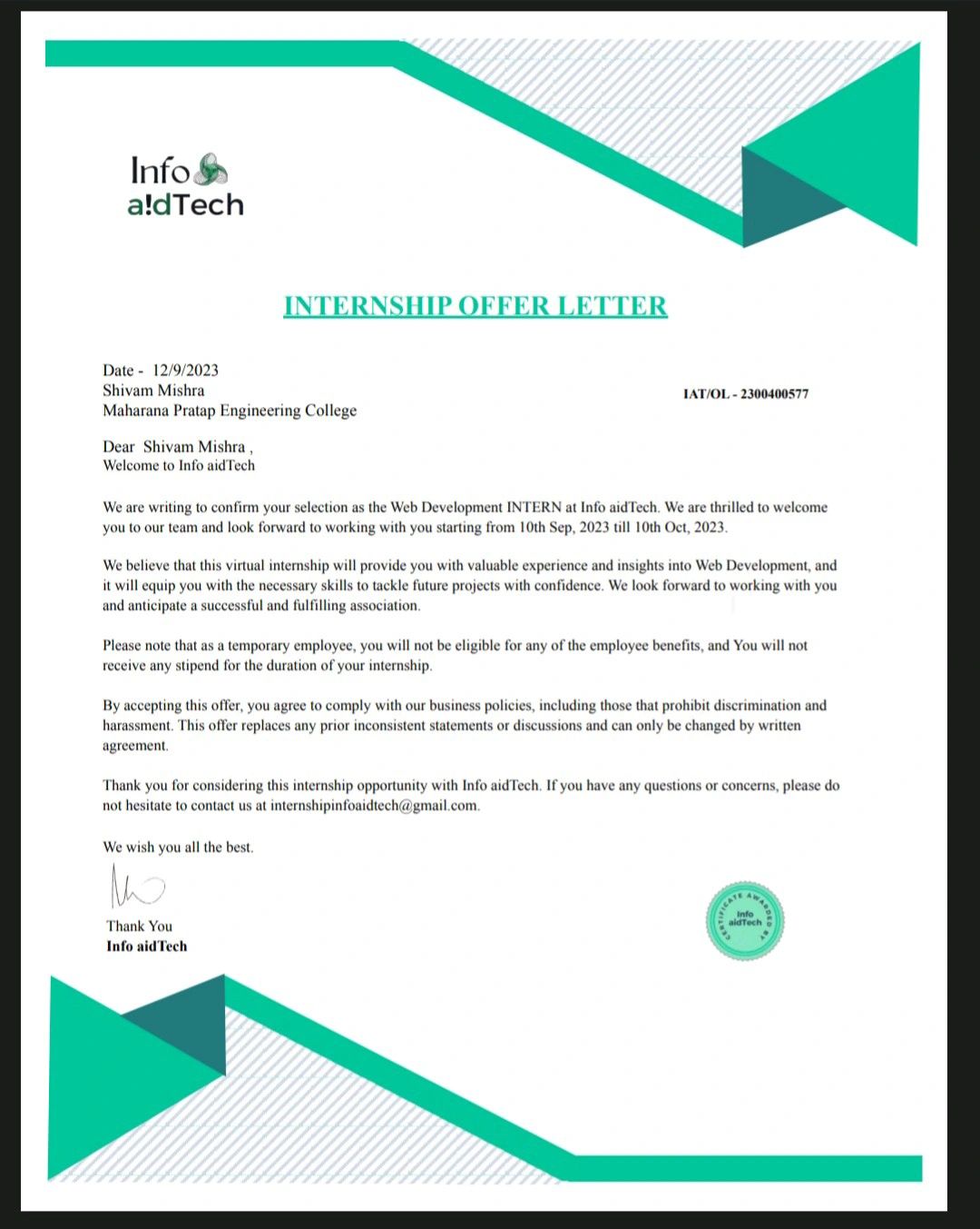 SHIVAM MISHRA on LinkedIn: #infoaidtech #intern #internship # ... SHIVAM MISHRA on LinkedIn: #infoaidtech #intern #internship # ...