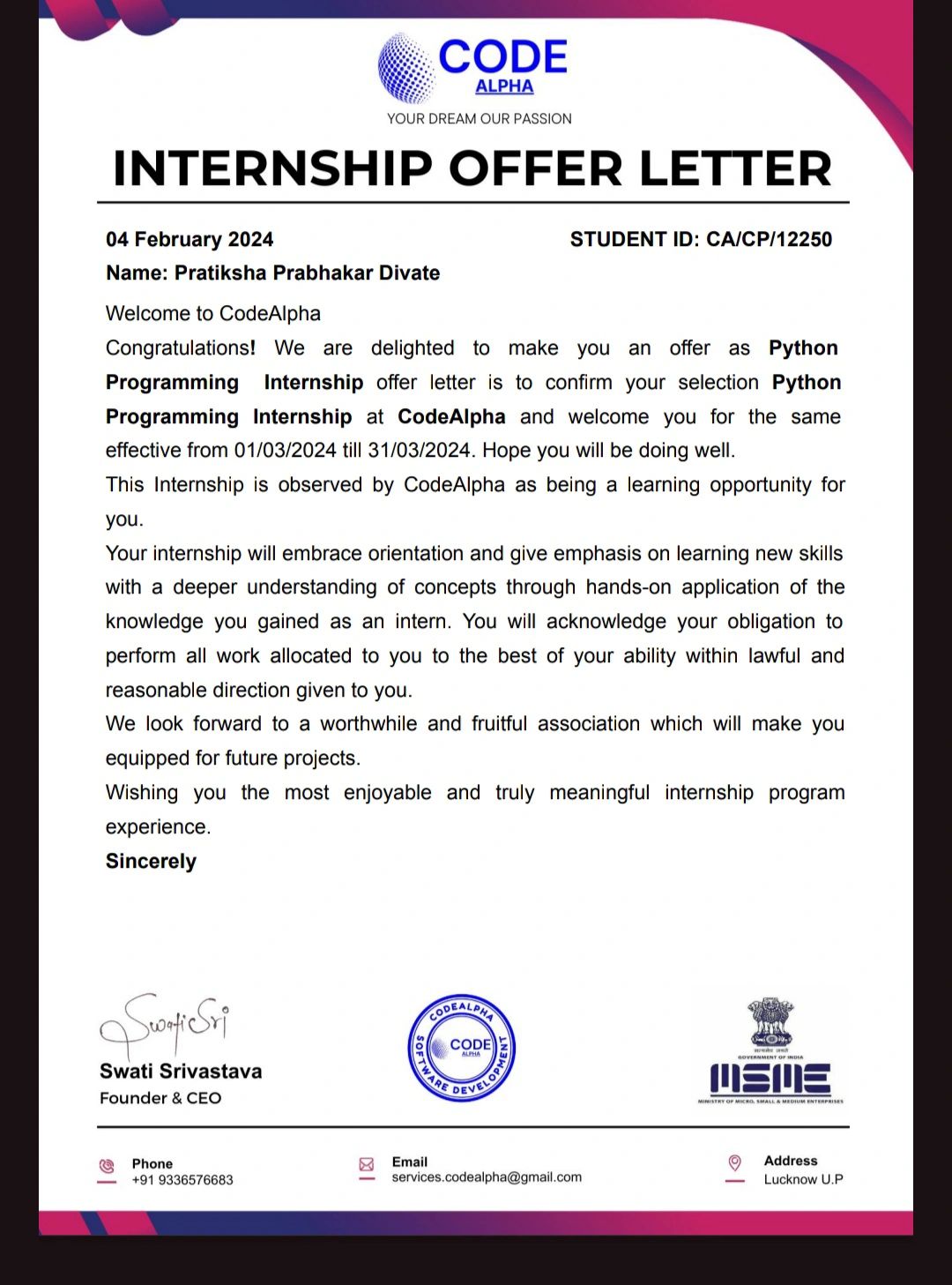 Pratiksha Divate on LinkedIn: #python #coding #internship #excited # ... Pratiksha Divate on LinkedIn: #python #coding #internship #excited # ...