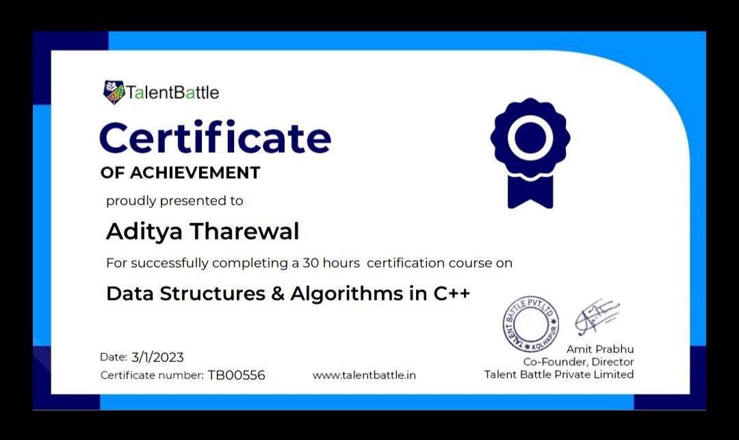Aditya Tharewal on LinkedIn: #talentbattlecodingseries #cpp #dsa # ... Aditya Tharewal on LinkedIn: #talentbattlecodingseries #cpp #dsa # ...