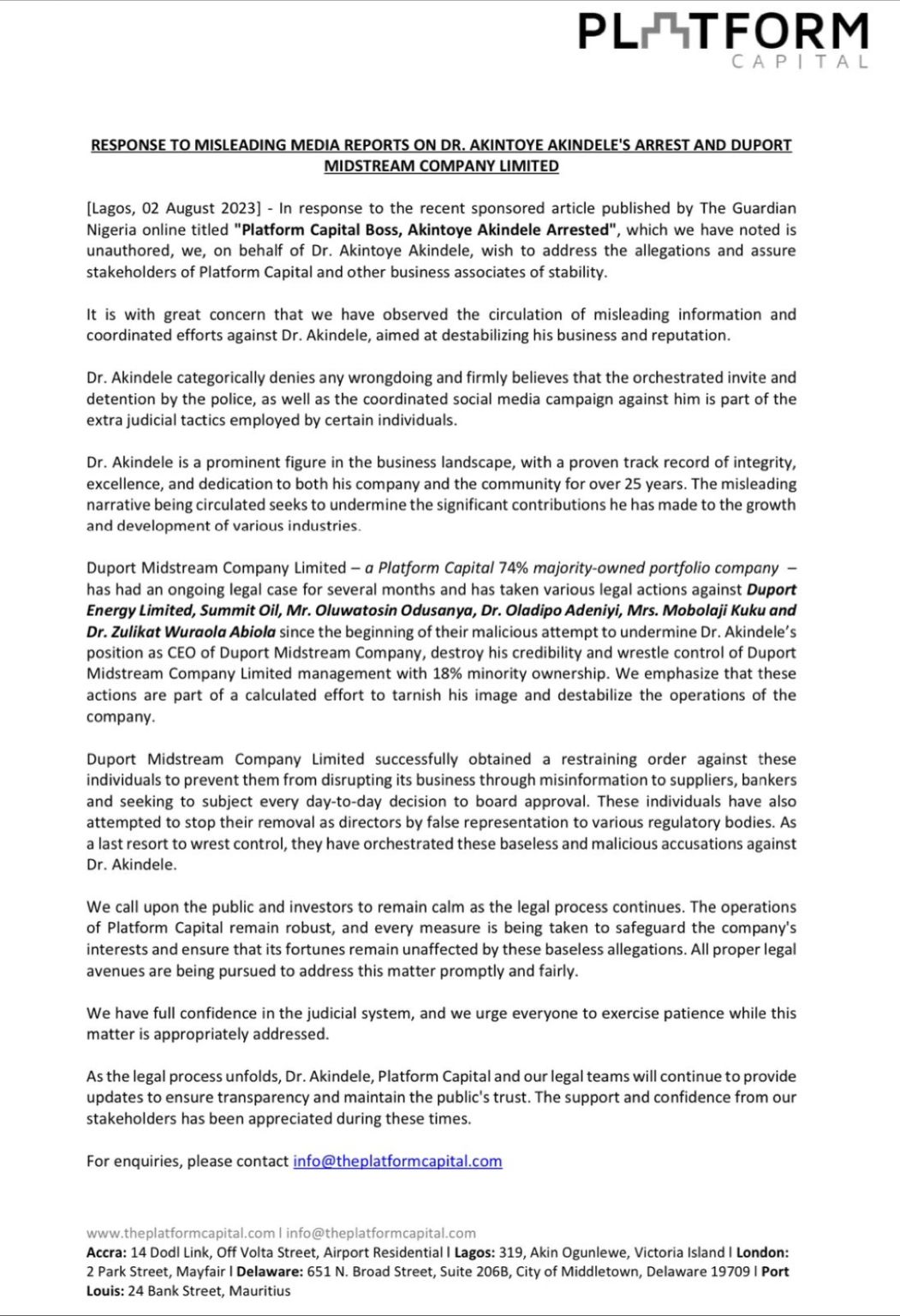 Platform Capital Investment Partners on LinkedIn: STATEMENT: RESPONSE ... Platform Capital Investment Partners on LinkedIn: STATEMENT: RESPONSE ...