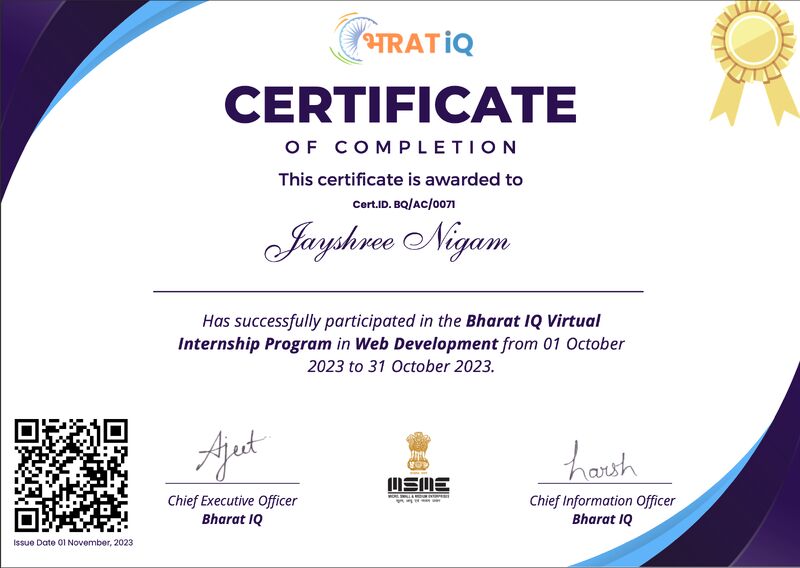 Jayshree Nigam on LinkedIn: #bharatiq #intern #internship # ... Jayshree Nigam on LinkedIn: #bharatiq #intern #internship # ...