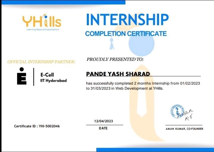 Yash Pande on LinkedIn: #connections #internship #project #yhills # ... Yash Pande on LinkedIn: #connections #internship #project #yhills # ...